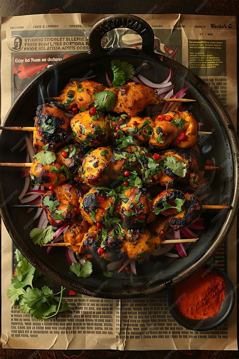 Premium Photo Chicken Tikka Dish Poster With Tandoor Oven And Spices