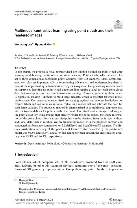 Multimodal Contrastive Learning Using Point Clouds And Their Rendered Images