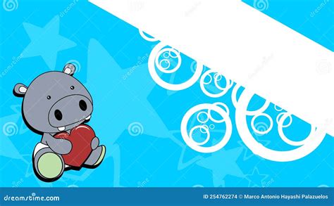 Sitting Chibi Baby Hippo Character Cartoon Holding Love Red Heart