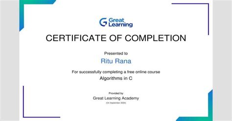 Ritu Rana On Linkedin Algorithms In C Course Completion Certificate