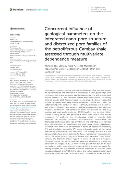 Pdf Concurrent Influence Of Geological Parameters On The Integrated Nano Pore Structure And
