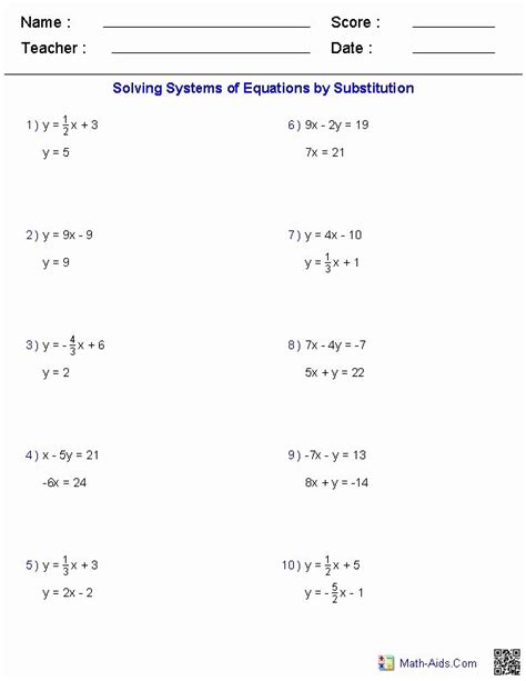 50 Substitution Method Worksheet Answers Chessmuseum Template Library