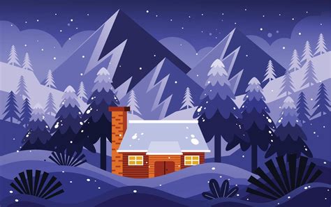 Winter Nature Illustration At Night 52127325 Vector Art At Vecteezy