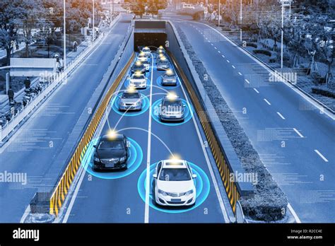 Smart Car Hud Autonomous Self Driving Mode Vehicle On Metro City