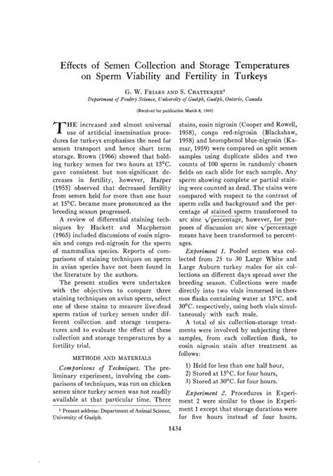 Pdf Effects Of Semen Collection And Storage Temperates On Sperm