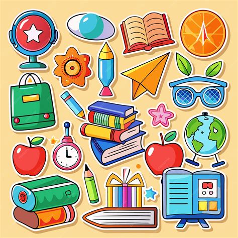 Colorful Sticker Set With School And Learning Themed Elements Premium