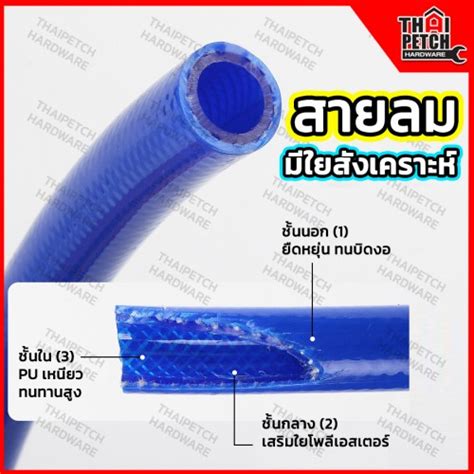 สายลม3ชั้น Pu สายลมพียู มีใยสังเคราะห์ ทนแรงดันสูง สายลมโพลียูรีเทน ขนาด 6 5 X 10 สายลมใยเชือก U
