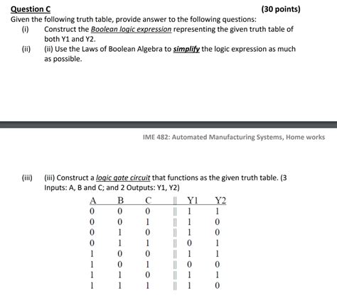 Solved Question C Points Given The Following Truth Chegg