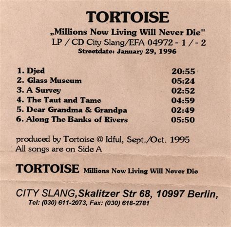 Tortoise Millions Now Living Will Never Die Cassette Album Promo