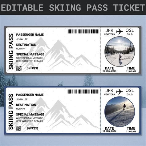 Editable Skiing Pass Ticket Template Skiing Pass Ticket Printable
