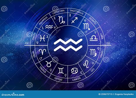 Aquarius Zodiac Sign Aquarius Icon On Blue Space Background Stock