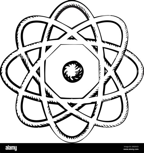 Scientific Model Of Atom With Nucleus And Orbits Isolated On White Background Sketch Icon Or