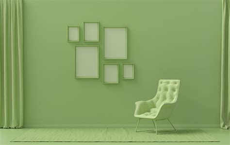 단단한 플랫 파스텔 라이트 그린 컬러의 6 프레임벽 모형 단일 의자가있는 흑백 인테리어 현대적인 거실 식물 3d 렌더링 0명에 대한 스톡 사진 및 기타 이미지 Istock