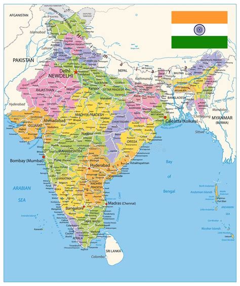 India Political Map Stock Vector Illustration Of Bhopal 57634632