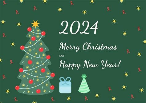 크리스마스 및 새해 인사 카드 2024 프리미엄 벡터