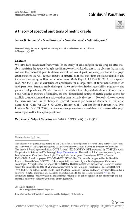 Pdf A Theory Of Spectral Partitions Of Metric Graphs