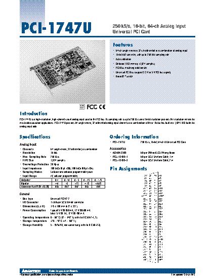 PCI U Datasheet KS S Bit Ch Analog Input Universal PCI Card