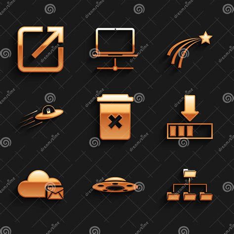 set trash can ufo flying spaceship folder tree loading cloud mail