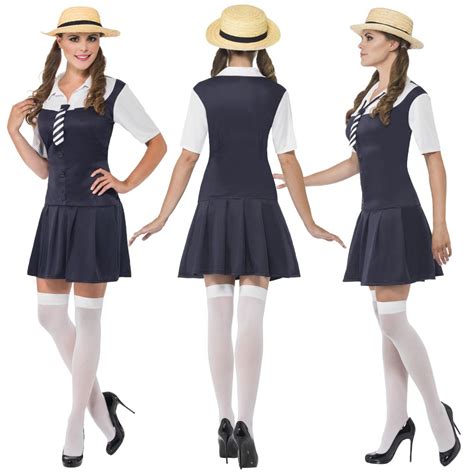 Womens Sexy Schoolgirl Fancy Dress Costume Trinians School Girl Uniform