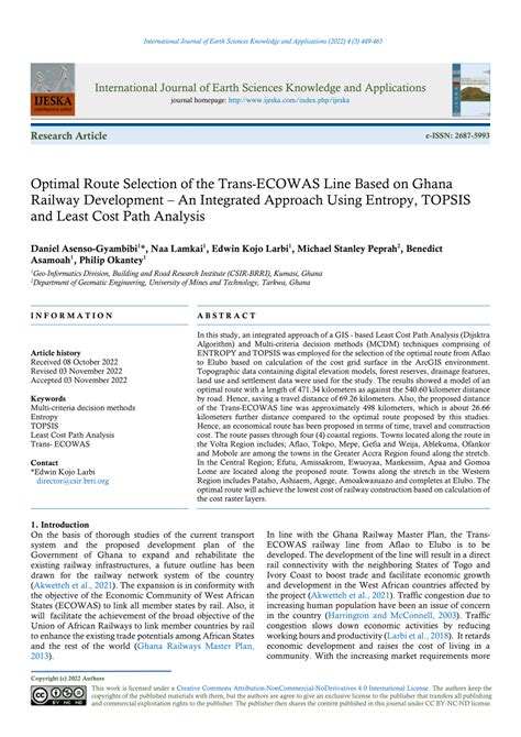 Pdf Optimal Route Selection Of The Trans Ecowas Line Based On Ghana Railway Development An