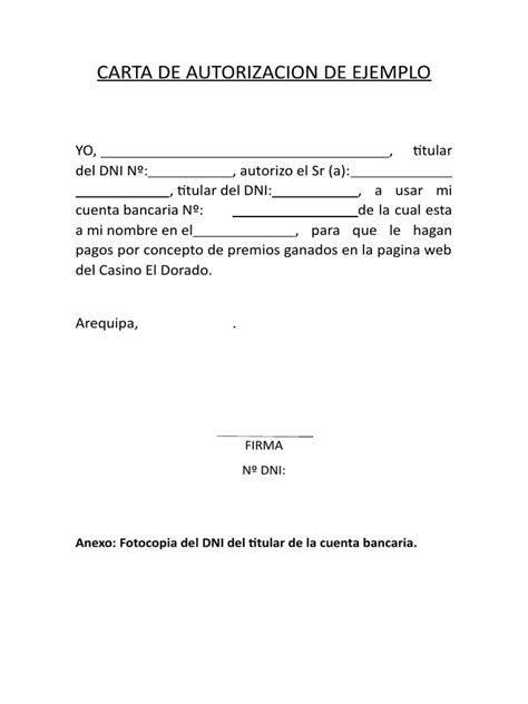 Carta De Autorizacion De Ejemplo Pdf