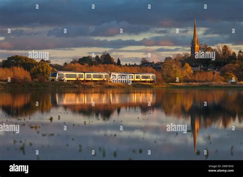 Chiltern Railways Class 168 Clubman Train Reflected In The Flooded