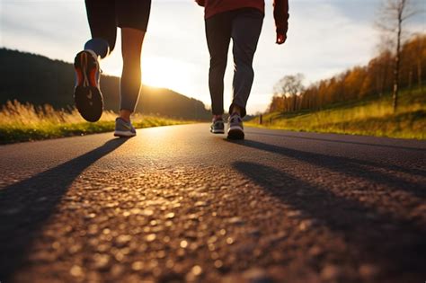 Premium Photo Two People Running On A Road One Of Them Is Wearing A