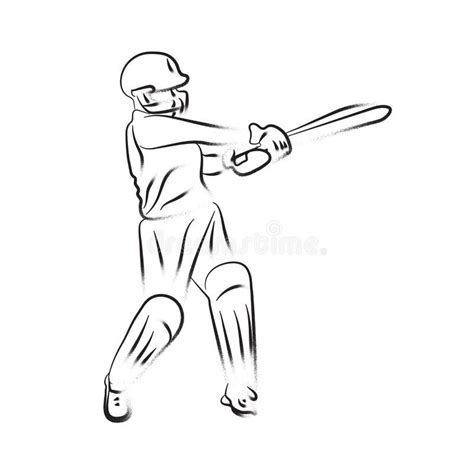 击球手现场行动 板球击球手线图插图 向量例证 插画 包括有 陆运 操场 设计 线路 冠军 比赛 252640628
