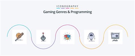 Gaming Genres And Programming Line Filled Flat 5 Icon Pack Including