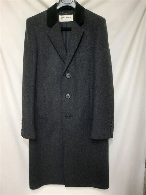 Saint Laurent Paris Fw14 Aw14 Runway Velvet Collar Chesterfield Coat