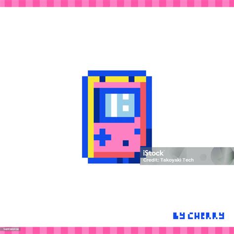 픽셀 아트 복고풍 게임 콘솔 아이콘입니다 화면과 버튼이 있는 포켓 게임 가제트의 90년대 8비트 스타일 그림 귀여운 픽셀 노스탤지어 스티커 1990 1999 년에 대한 스톡