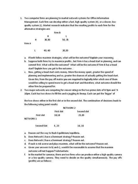 Game Theory Problems 17 19 Pdf Mathematical And Quantitative