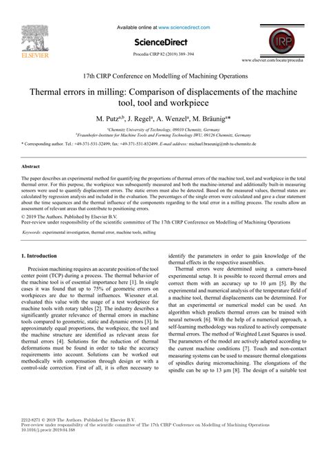 Pdf Thermal Errors In Milling Comparison Of Displacements Of The Machine Tool Tool And Workpiece