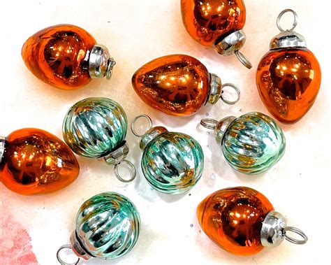 Vintage 5pc Small Thick Mercury Glass Ornaments Mid Weight Kugel Style