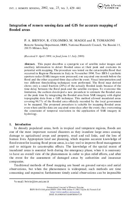 Pdf Integration Of Remote Sensing Data And Gis For Accurate Mapping Of Flooded Areas