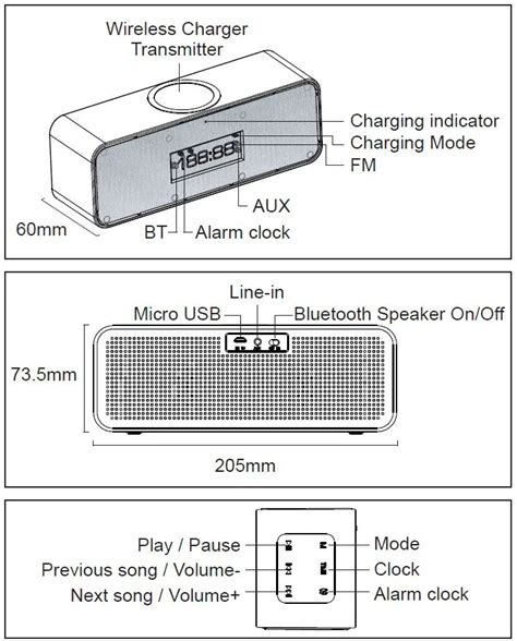 Sonitum B92 Wireless Charger Bluetooth Speaker Alarm Clock Instruction