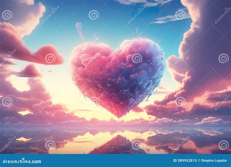 Heart Shaped Colourful Cloud In Blue Sky Creative Design Pattern