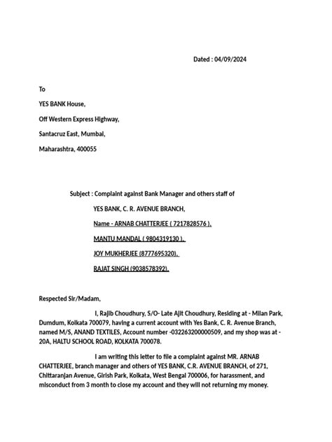 Yes Bank Complaint Copy Pdf
