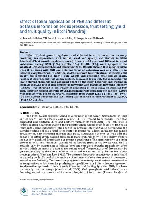 Pdf Effect Of Foliar Application Of Pgr And Different Potassium Forms On Sex Expression Fruit