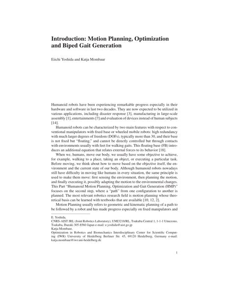 Pdf Introduction Motion Planning Optimization And Biped Gait Generation