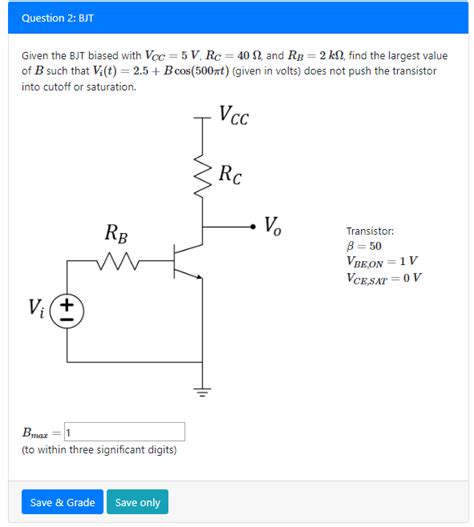 Solved Question 2 Bjt Given The Bjt Biased With Vc 5 V Rc