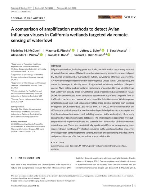 Pdf A Comparison Of Amplification Methods To Detect Avian Influenza Viruses In California