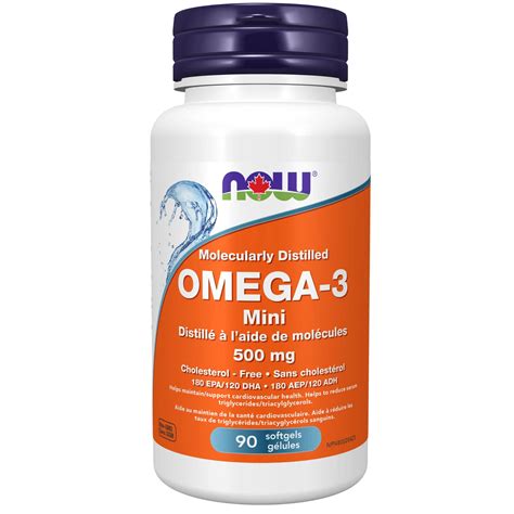 Now Omega 3 Mini 500mg Molecularly Distilled 90 Softgels
