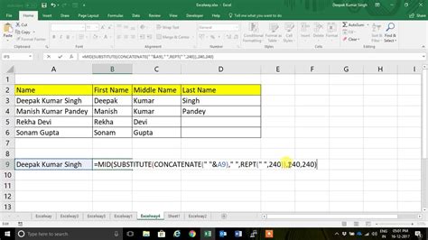 Split First Name Middle Name And Last Name Through This One Formula In Excelhindi Youtube