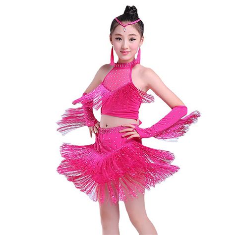Gunia Teen Girls Outfits Dance Performance Fringe Latin Dress Set Stage