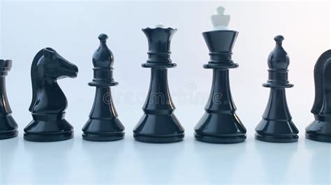 Black Chess Pieces On A White Background Queen King Rook Knight