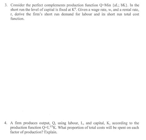 Solved 3 Consider The Perfect Complements Production