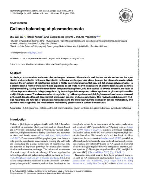Pdf Callose Balancing At Plasmodesmata