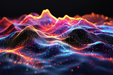 Graphic Black Background Depth Of Field Effect Model Made Up Of Colorful Glowing Data