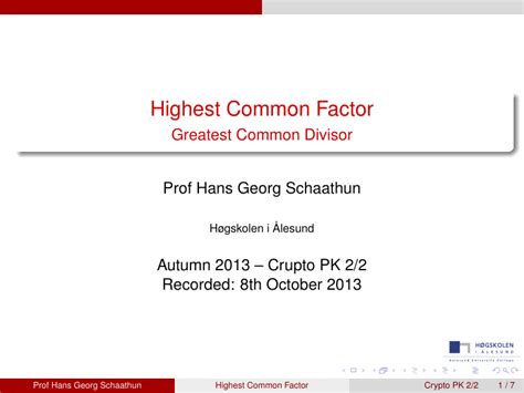 Highest Common Factor Greatest Common Divisor